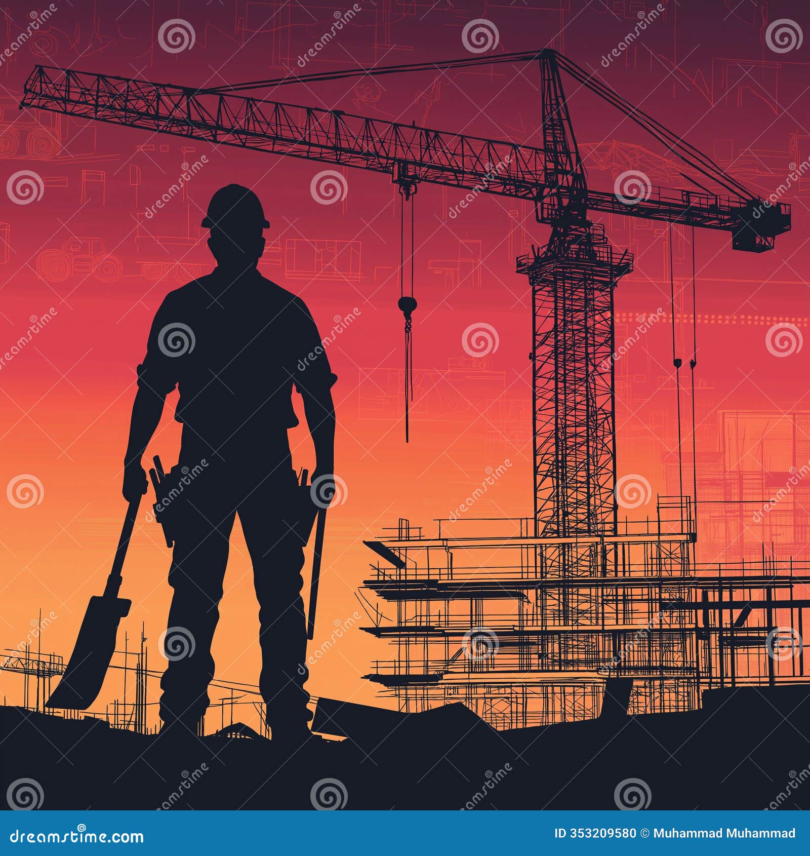 Hyper-Realistic Construction Site Advertisement with Blueprints and ...