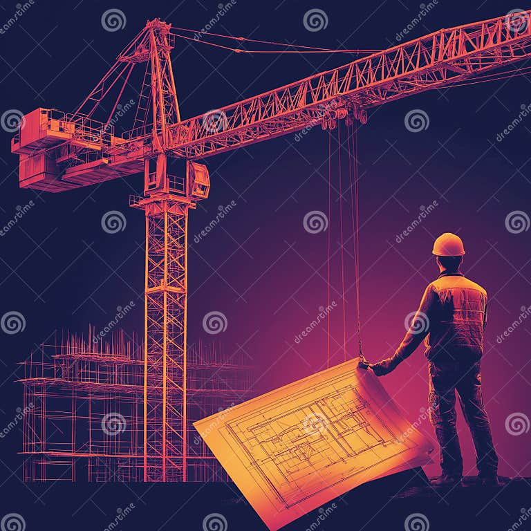 Hyper-Realistic Construction Site Advertisement with Blueprints and ...