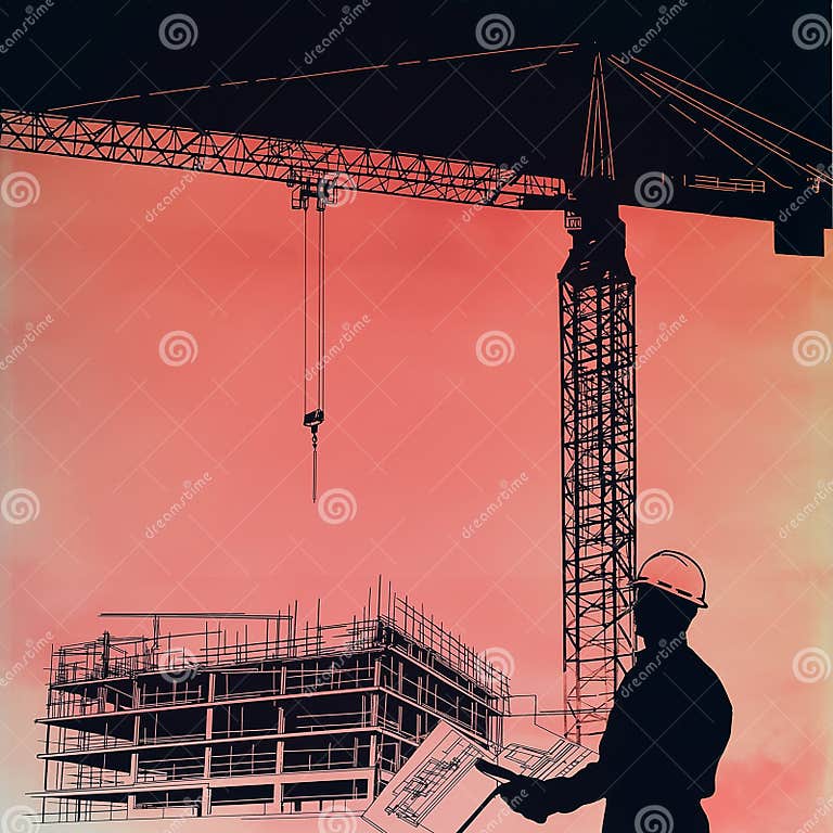 Hyper-Realistic Construction Site Advertisement with Blueprints and ...