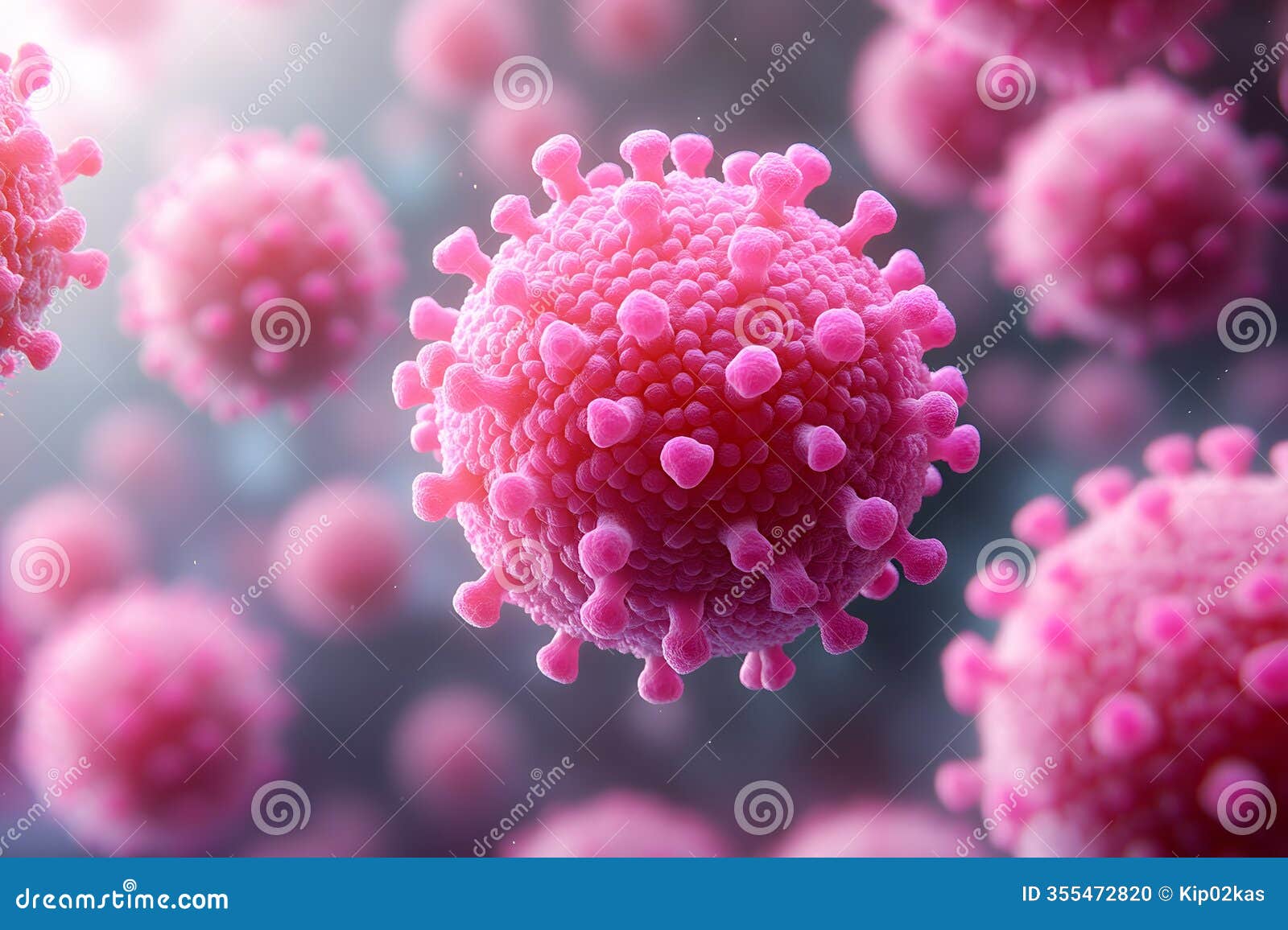 Microscopic View of Viruses with Vibrant Pink Spikes for Scientific and ...