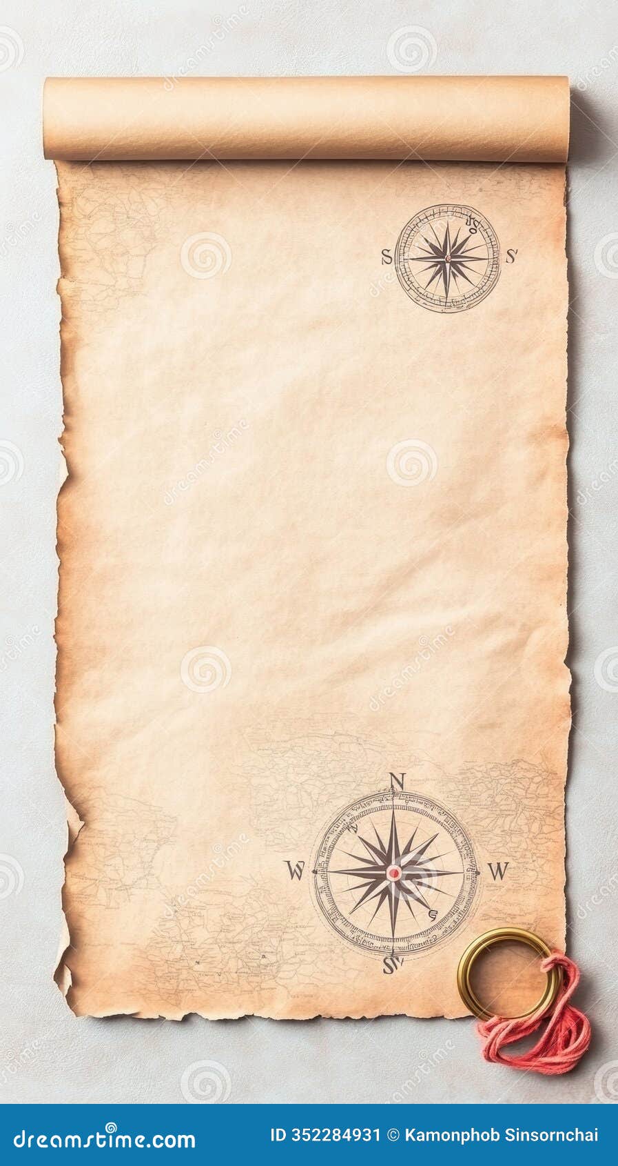 Antique Parchment Scroll with Compass Roses Vintage Travel and ...