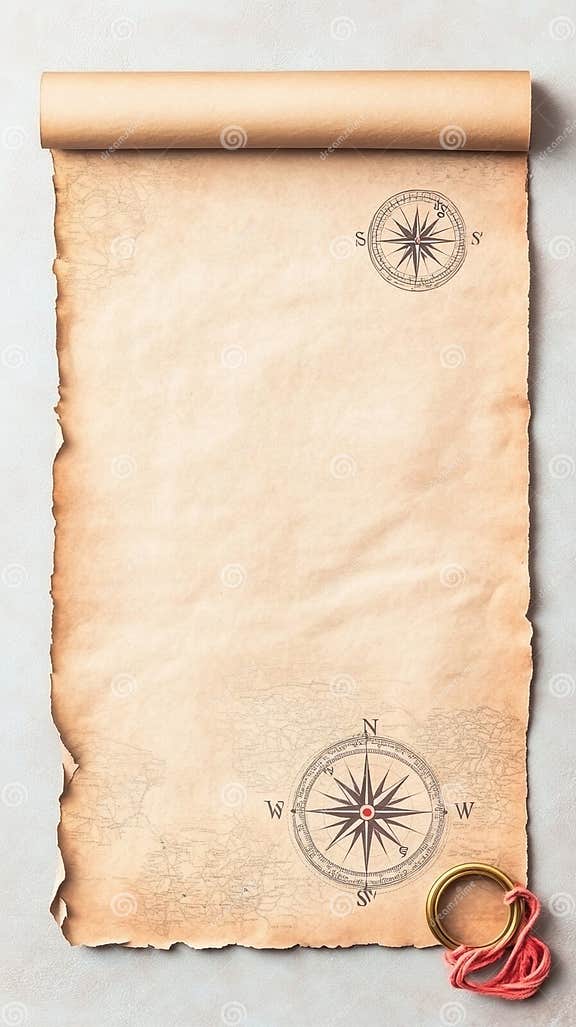Antique Parchment Scroll with Compass Roses Vintage Travel and ...