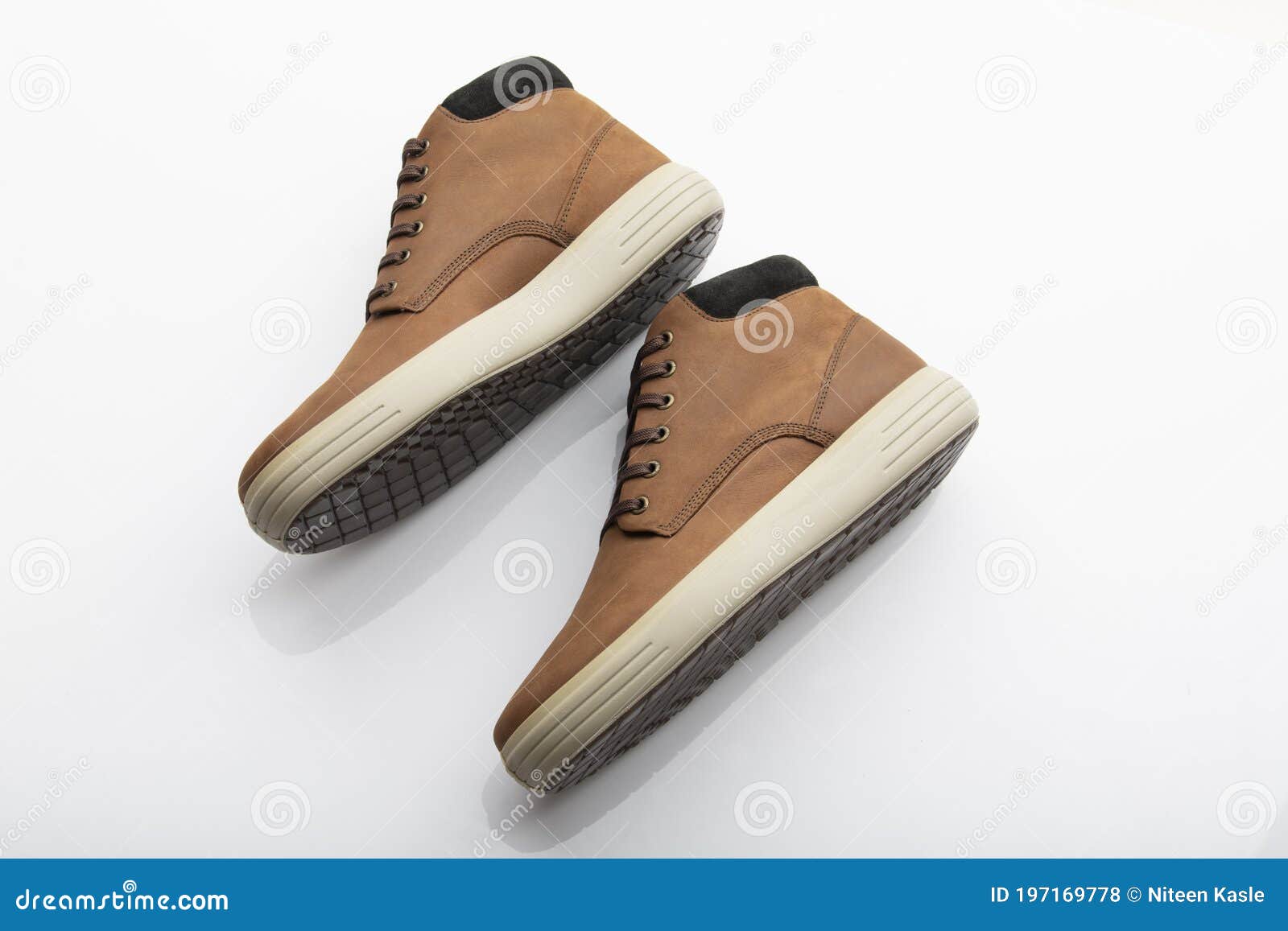 Top View of Pair of Brown Boots on White Background Stock Photo - Image ...