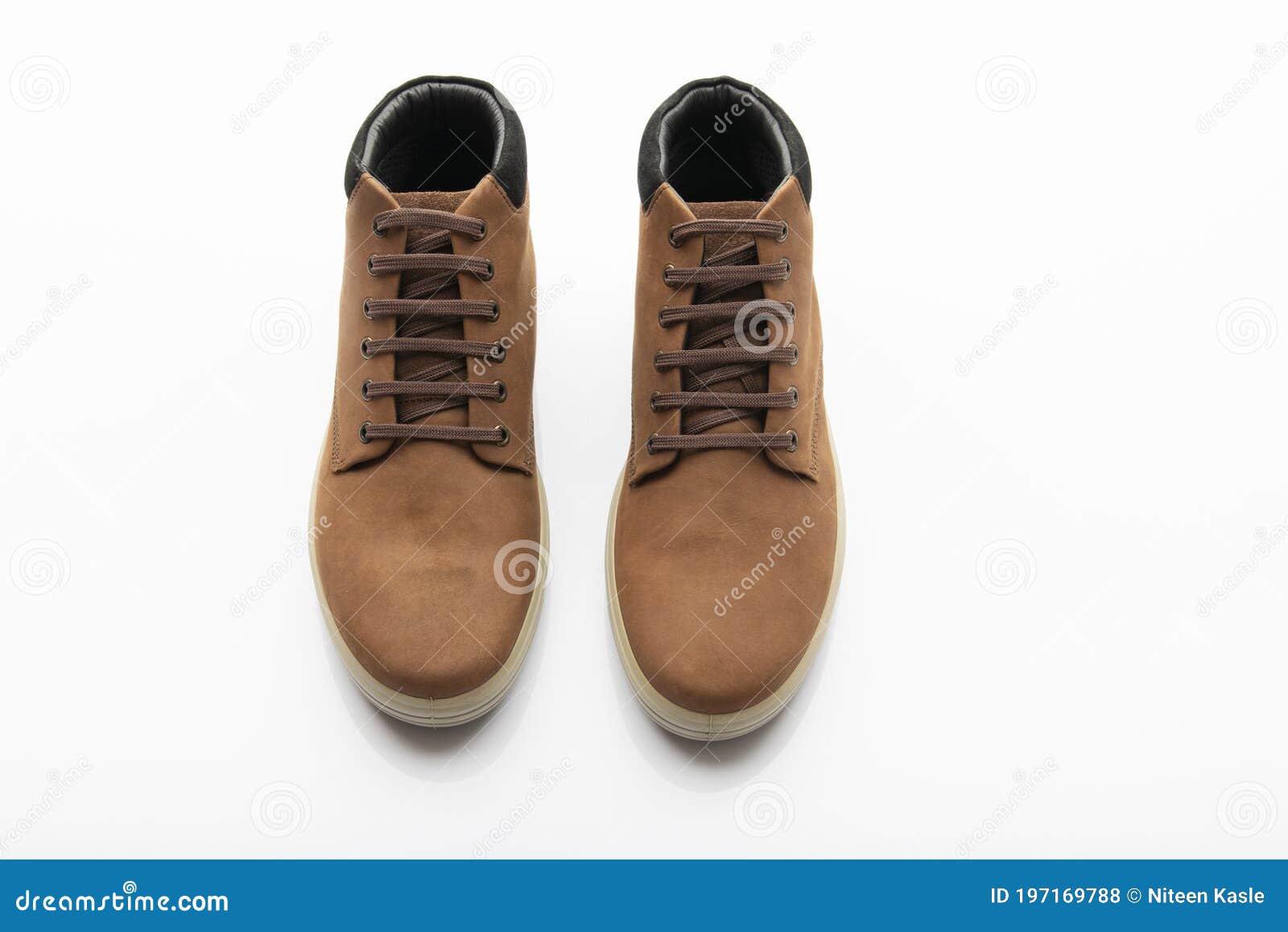 Top View of Pair of Brown Boots on White Background Stock Photo - Image ...