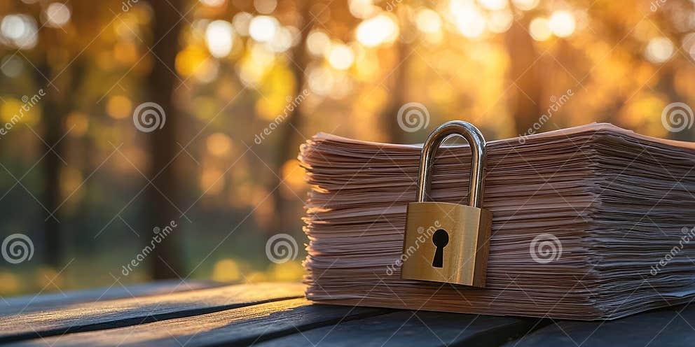 Secure Documents: a Closeup Shot with Padlock on Table. High-Resolution ...