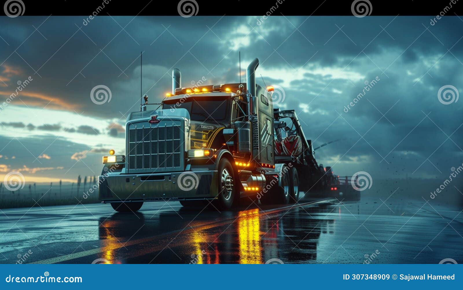 A Freightliner Tow Truck In Action, Providing Roadside Assistance Stock ...