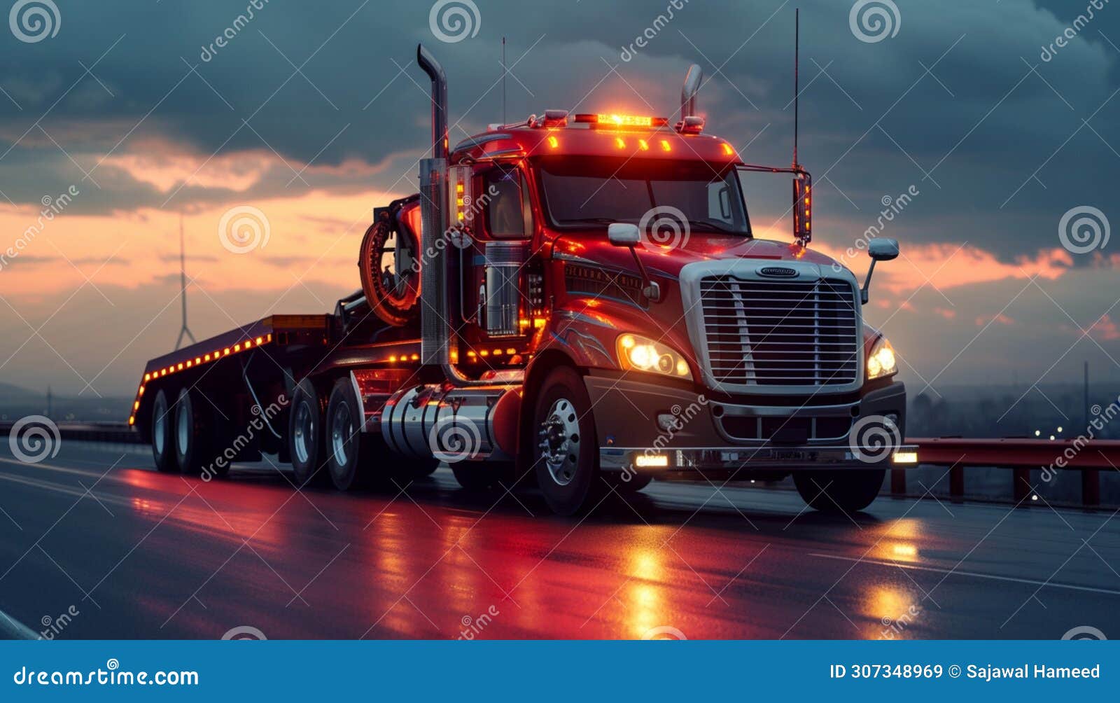 A Freightliner Tow Truck In Action, Providing Roadside Assistance Stock ...