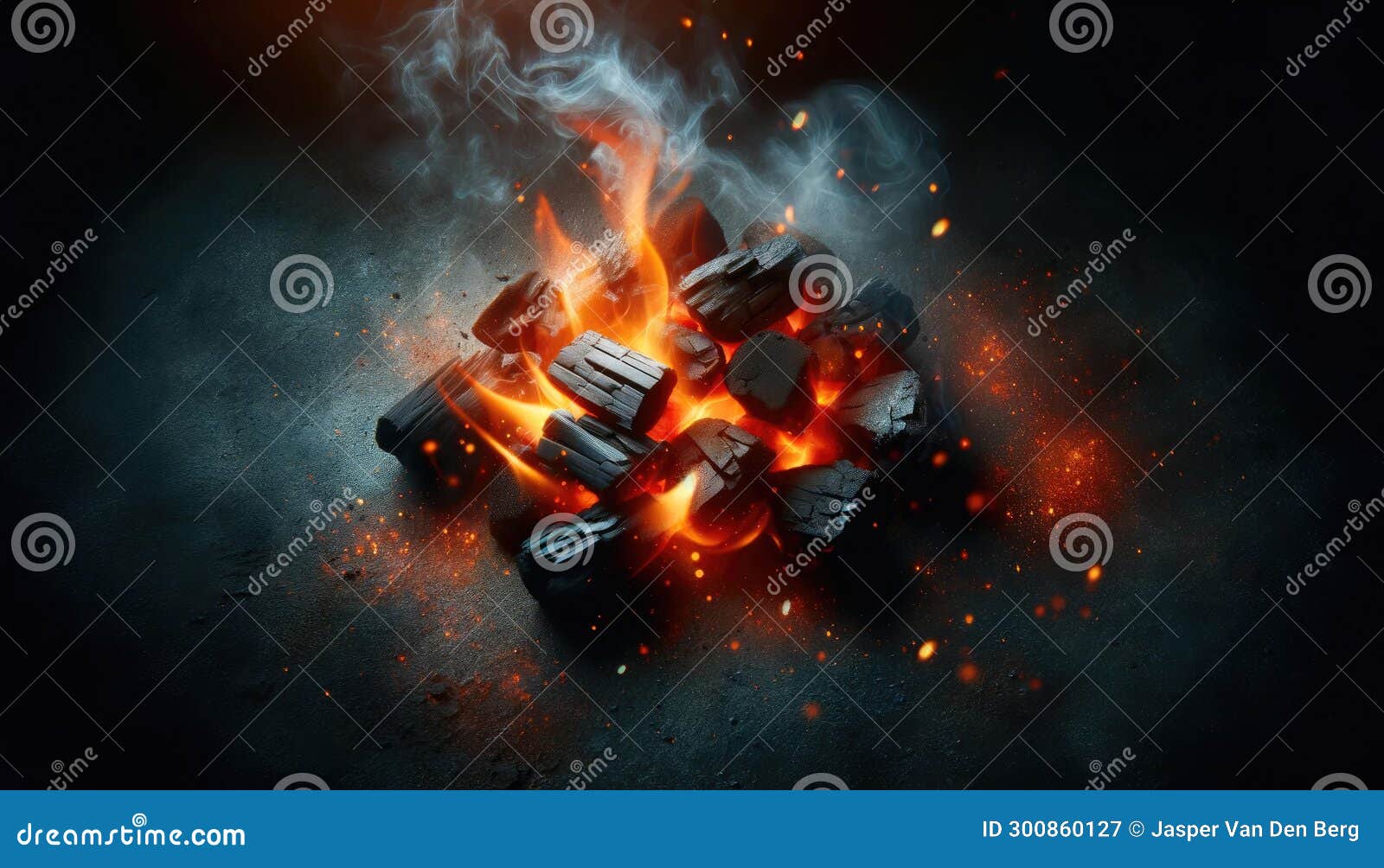 Glowing Campfire Embers at Night, AI Generated Stock Illustration ...