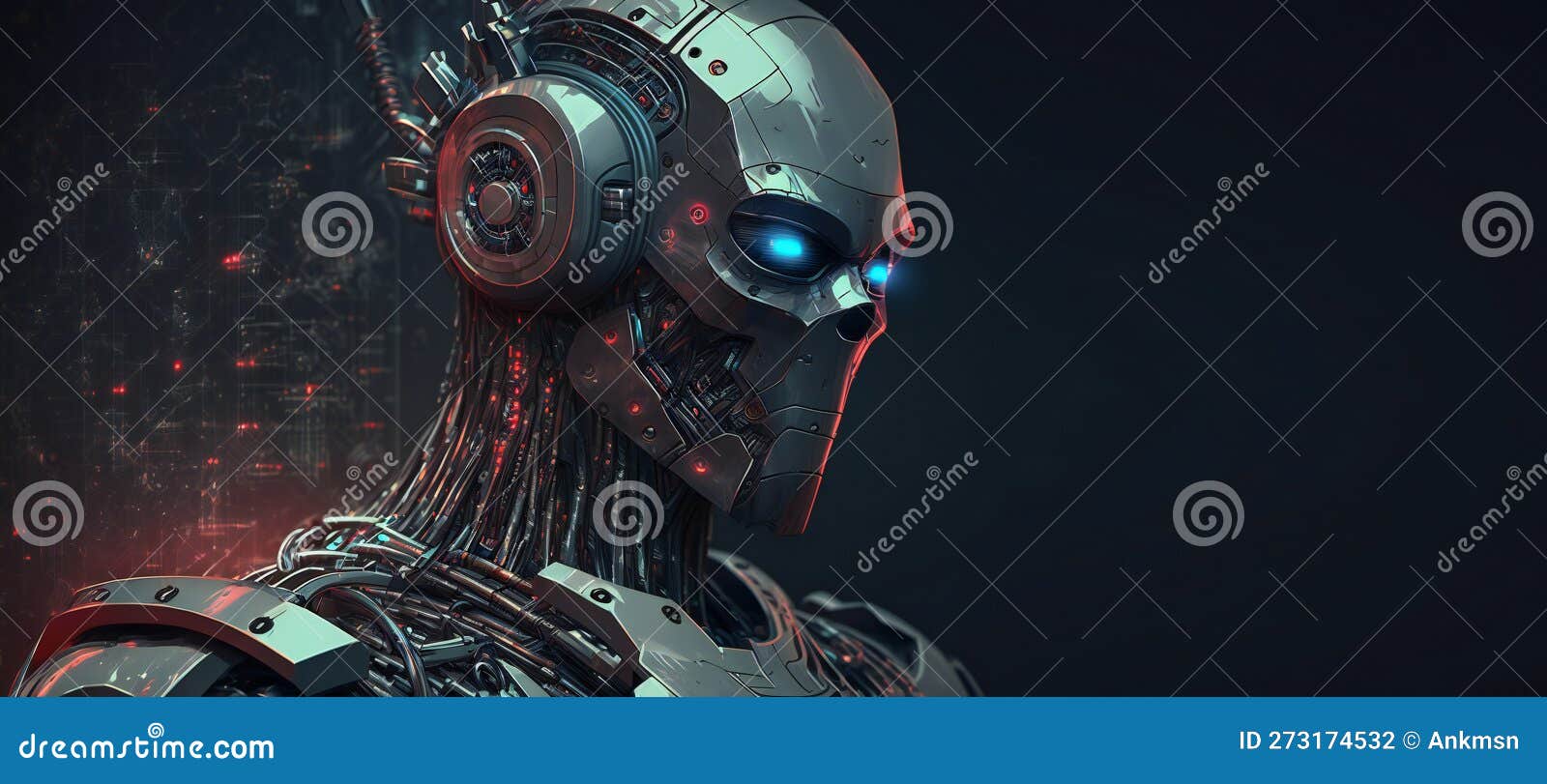 High Resolution Image of Cyborg Head with Metallic Textures and Smooth ...