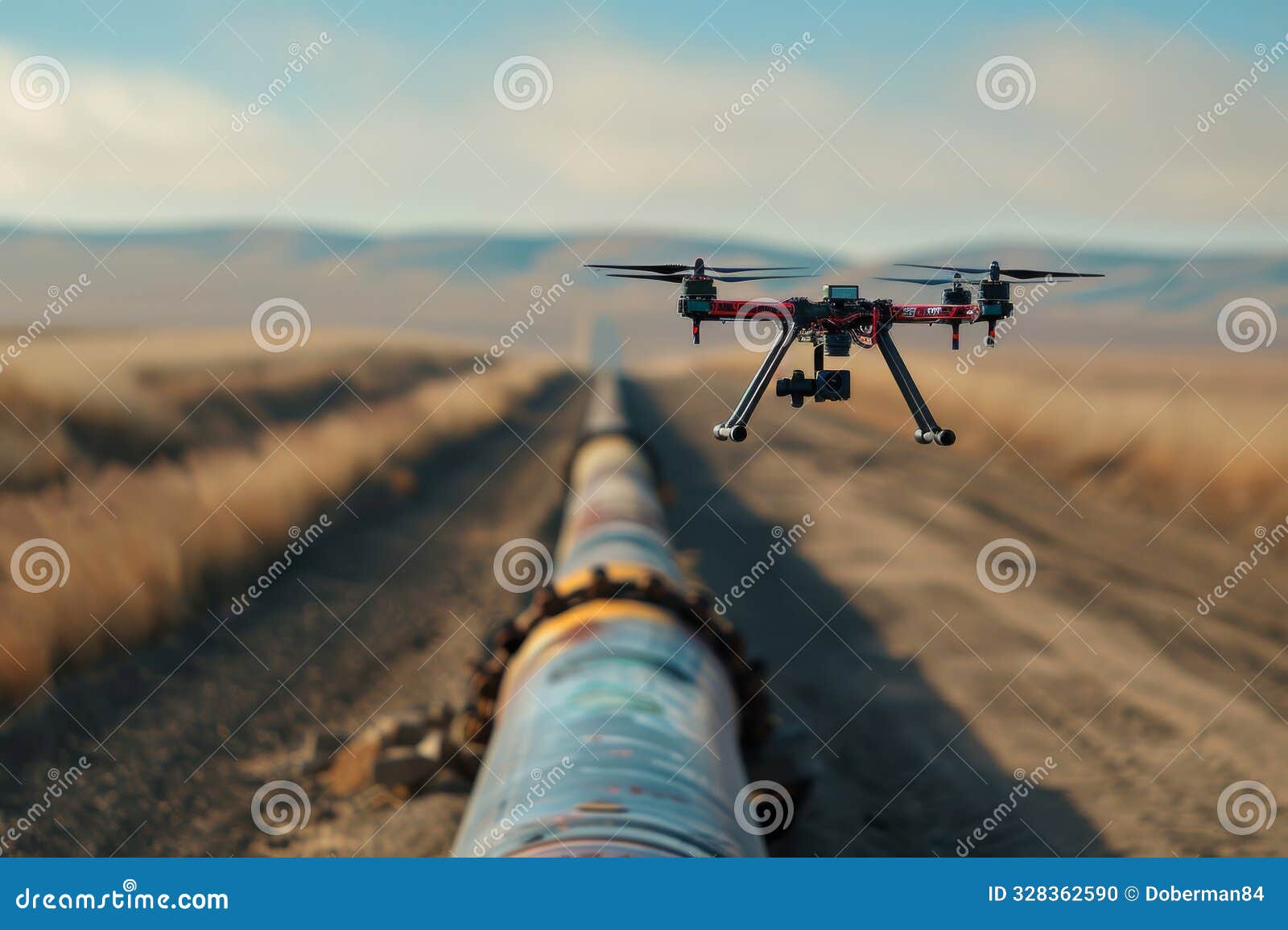 High-resolution Image of Drone Flying Over a Gas Pipeline in a Remote ...