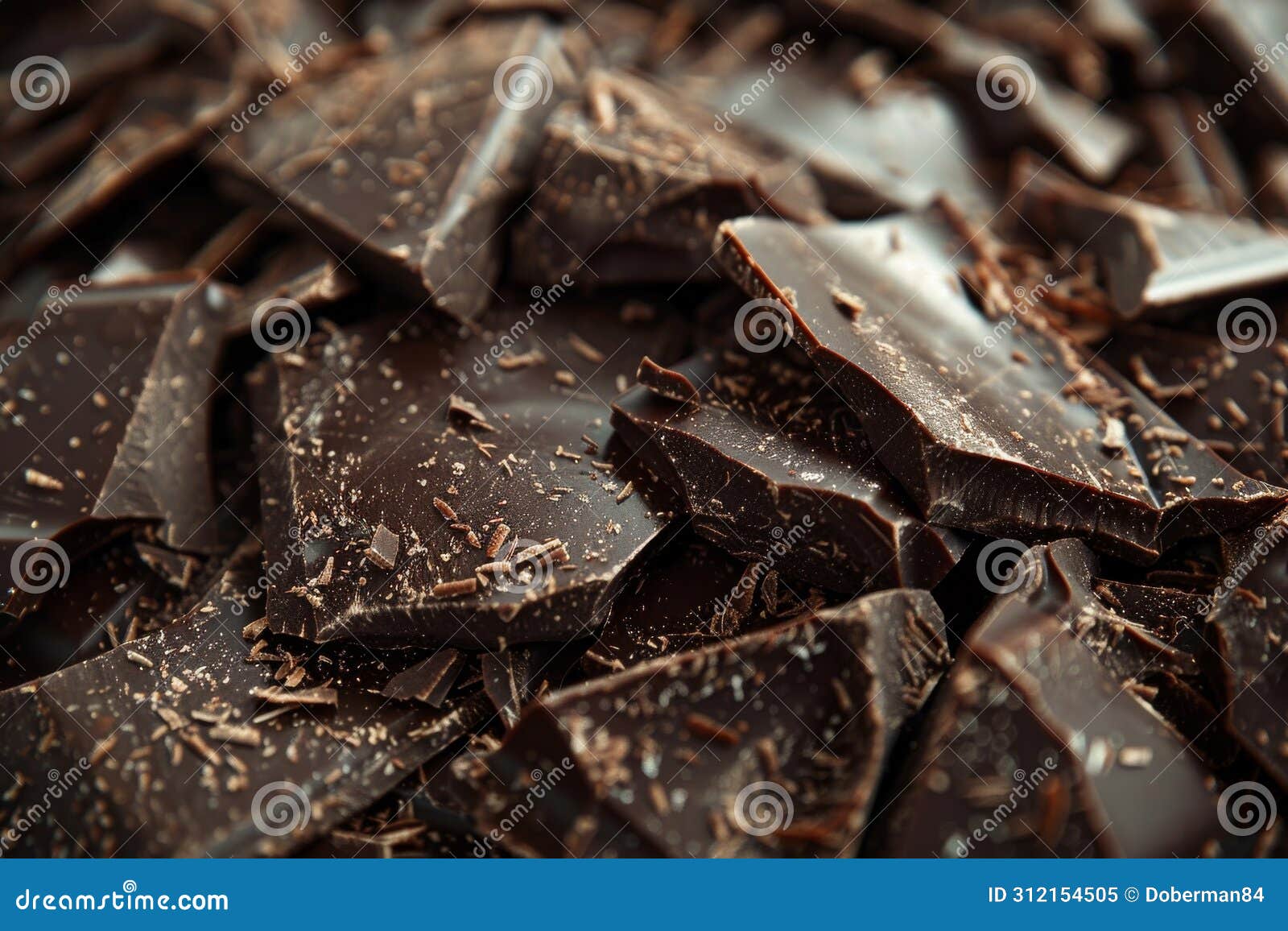 Close Up of Dark Chocolate Shards with a Rich and Intense Flavor Stock ...
