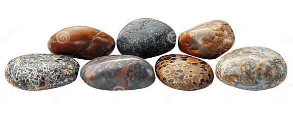 Cluster of Smooth River Stones Isolated on White Background Stock ...