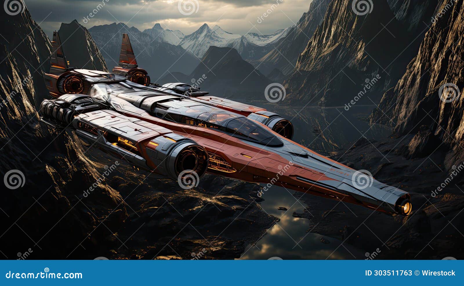 A High-resolution Image Featuring a Red Starship Against a Rocky ...