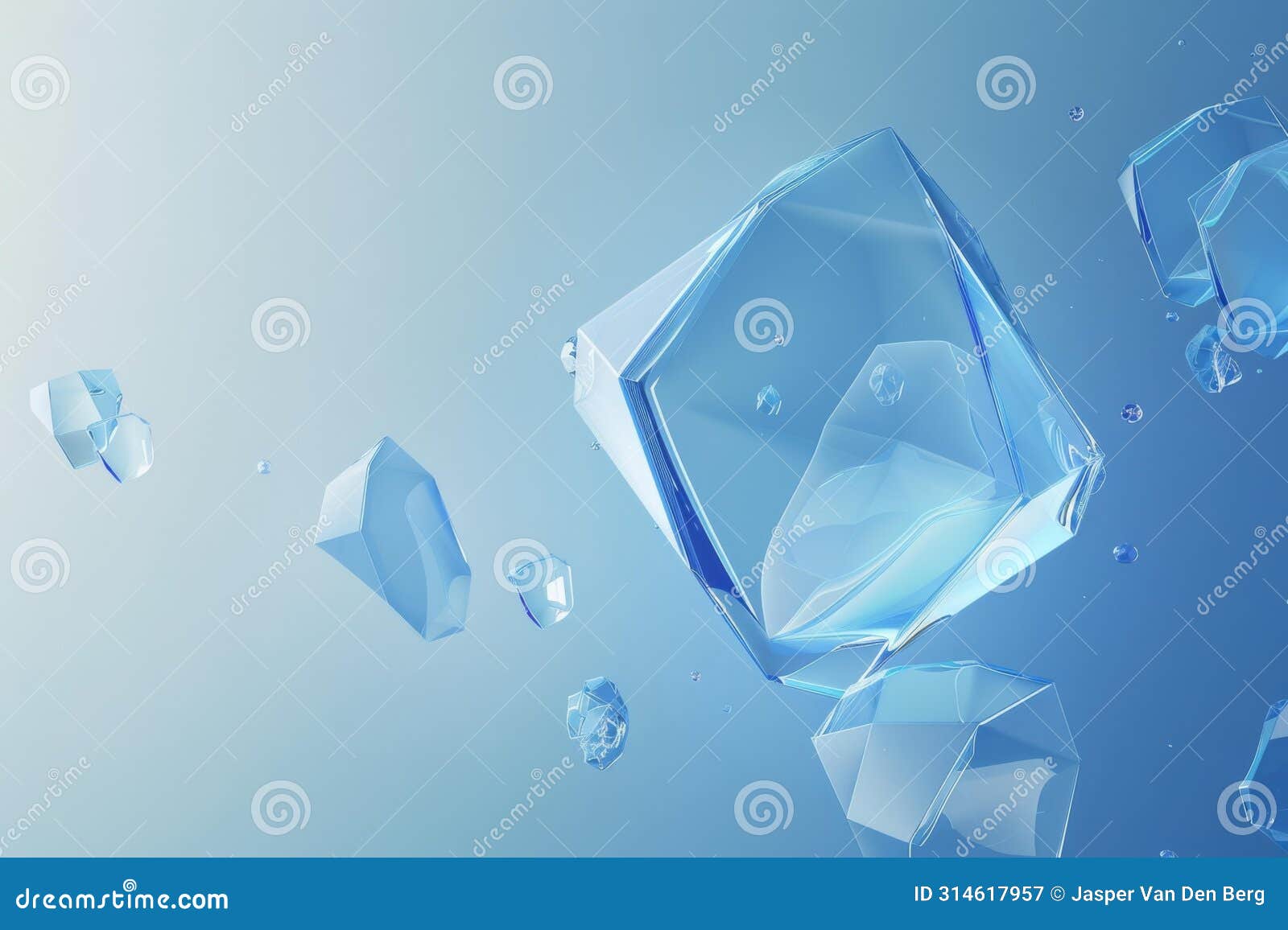 Crystal Clear Ice Cubes on Blue Background, Abstract Coolness Concept ...