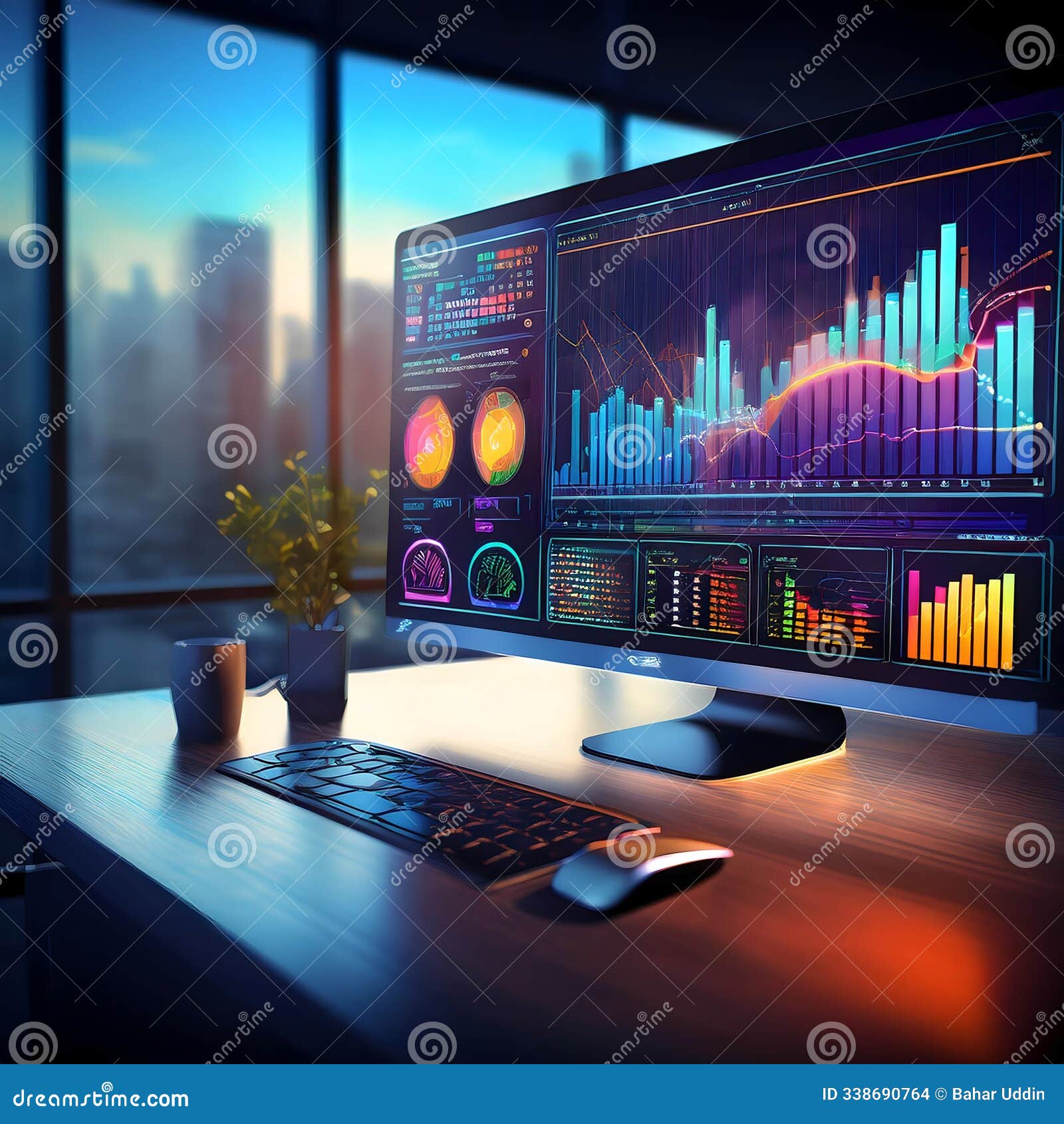 Financial Analytics Dashboard on Computer Screen Stock Illustration ...