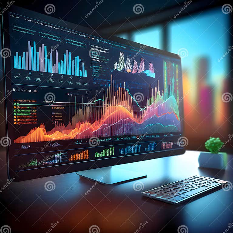 Financial Analytics Dashboard on Computer Screen Stock Illustration ...