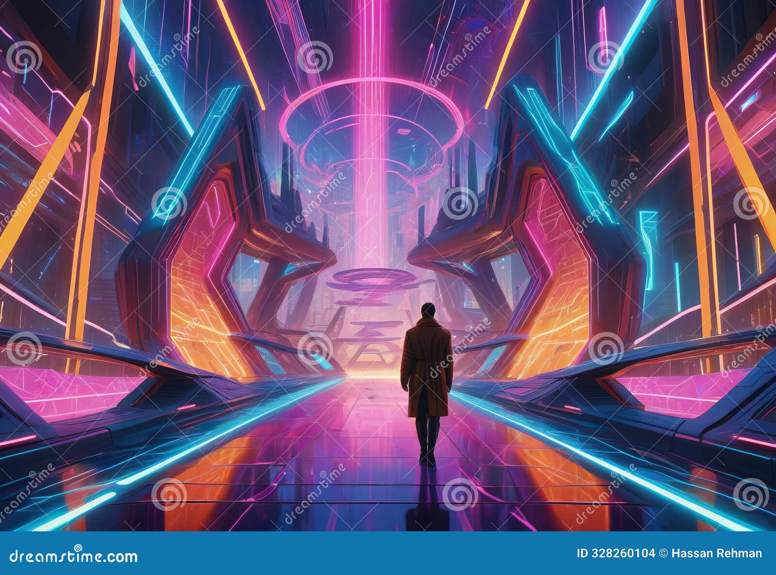 A High-resolution Image of a Futuristic, Glowing Cyber Landscape Stock ...