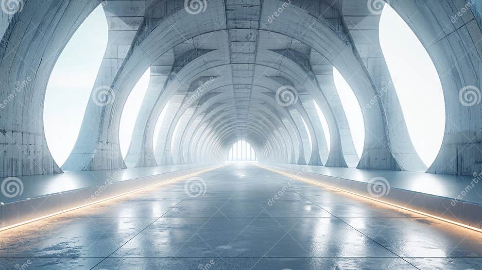 Futuristic Minimalist Corridor with Advanced Technology and Panoramic ...