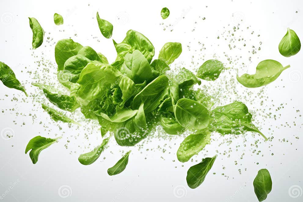 High Resolution Image of Green Leaves Falling in Zero Gravity on White ...