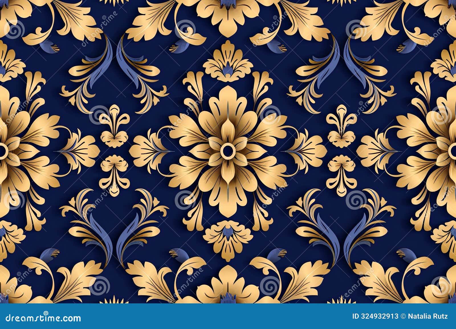 A Luxurious Damask Pattern Featuring Gold Floral Motifs with Subtle ...