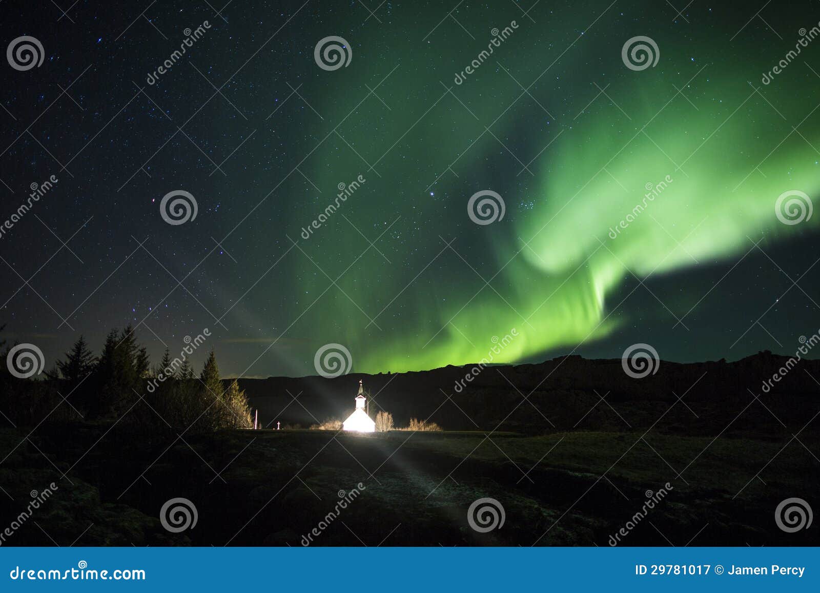 Northern Lights Above a Church Stock Image - Image of northern ...