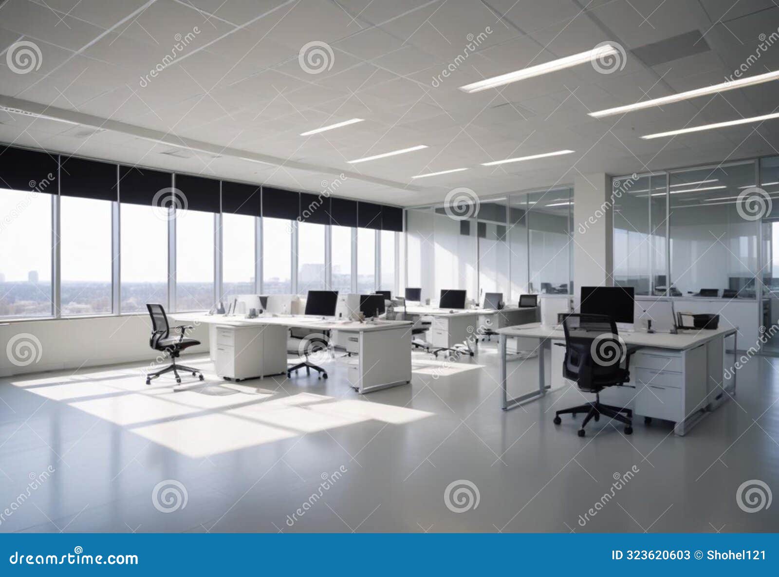 Stylish Modern Office Space with Glass Partitions and Minimalist ...