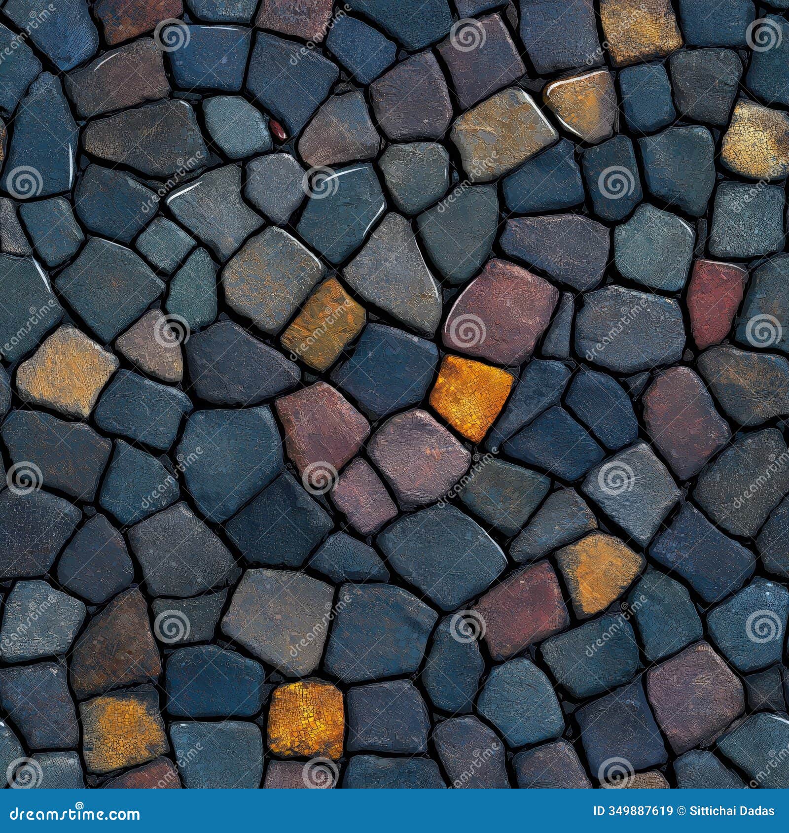 Seamless Cobblestone Texture Dark Grey Brown Gold Stones AI Generated. Stock Illustration ...