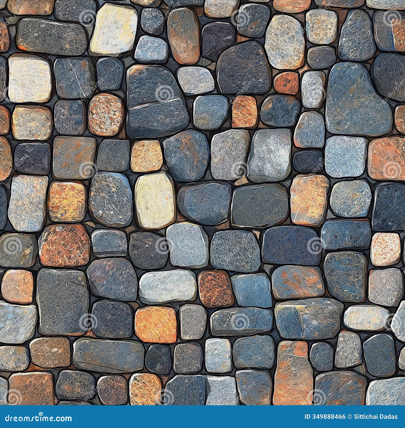 Seamless Cobblestone Texture Stone Wall Rustic Background Grey Brown ...