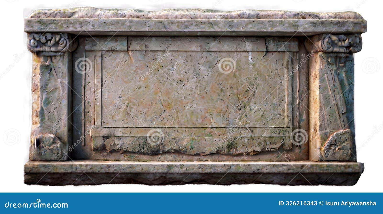 Rectangular Ornate Stone Plaque with Floral Embellishments Isolated in ...