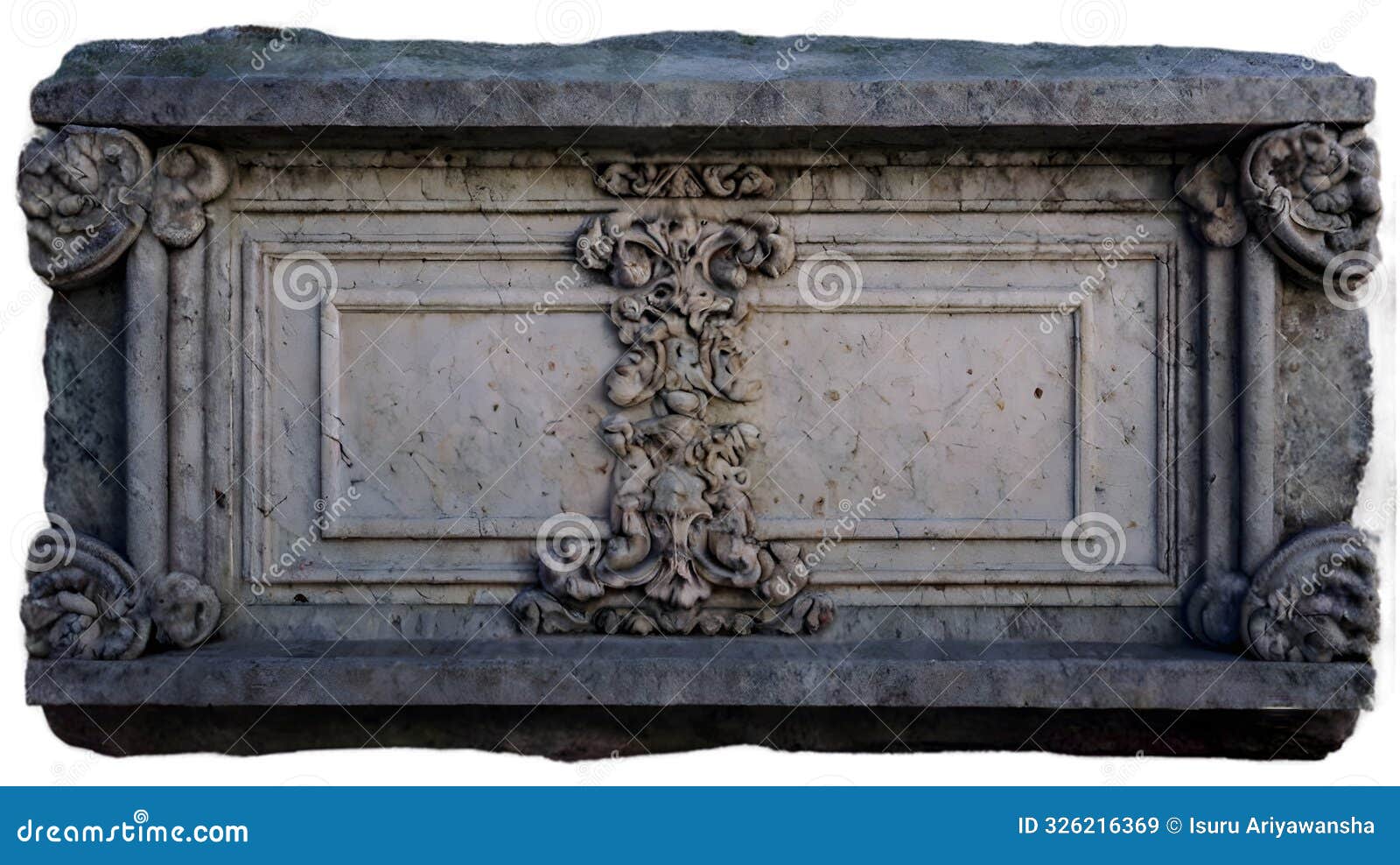 Rectangular Ornate Stone Plaque With Floral Embellishments Isolated In ...
