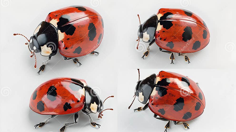Four Ladybugs in Various Poses on a White Background, Perfect for Study ...