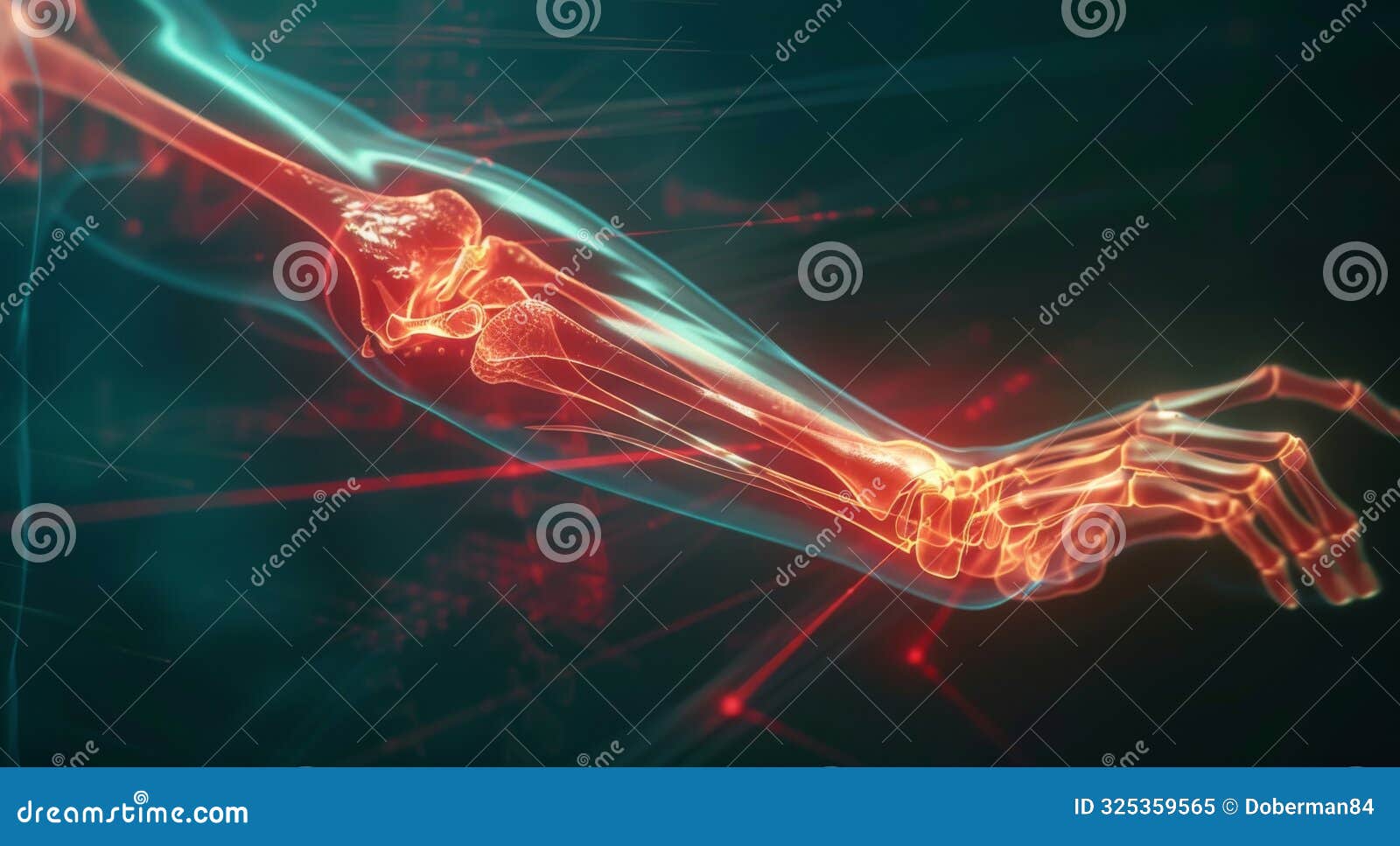 3D Visual Representation of a Human Arm X-ray with Glowing Bones Stock ...