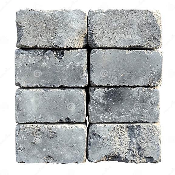 Grey Concrete Bricks Stacked Building Material Texture Wall Hard Stone Rough Isolated on White ...