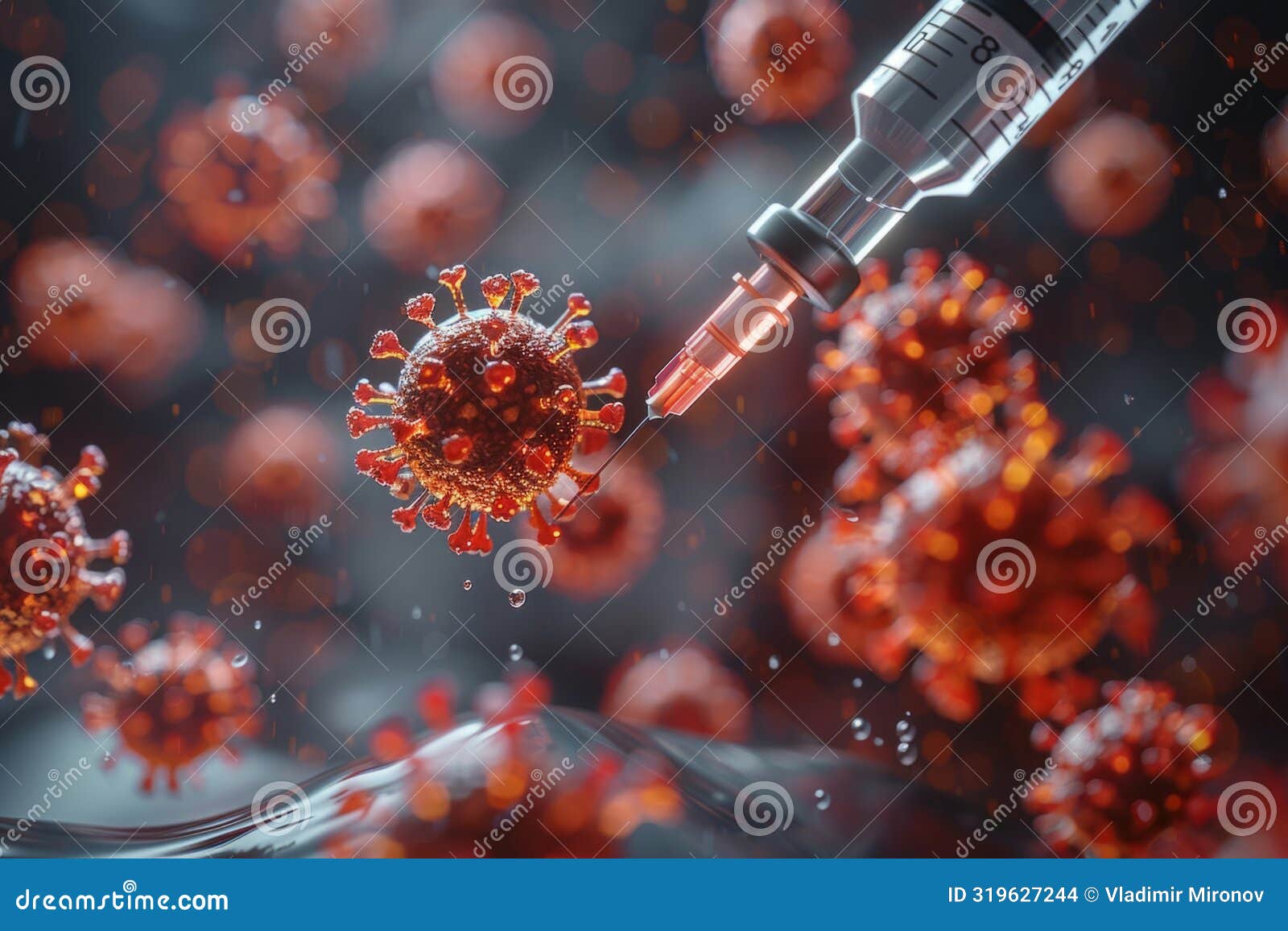 In a Closeup Scene, a Syringe is Injecting Liquid into a Virus Cell for ...