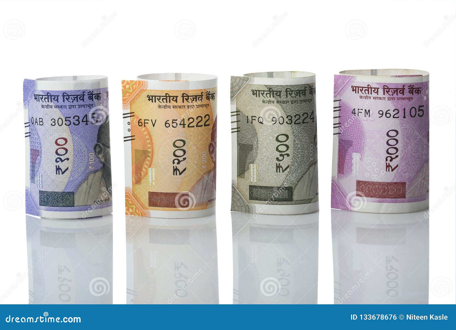 Finance: Front View of New Indian Currency Notes Isolated on White ...