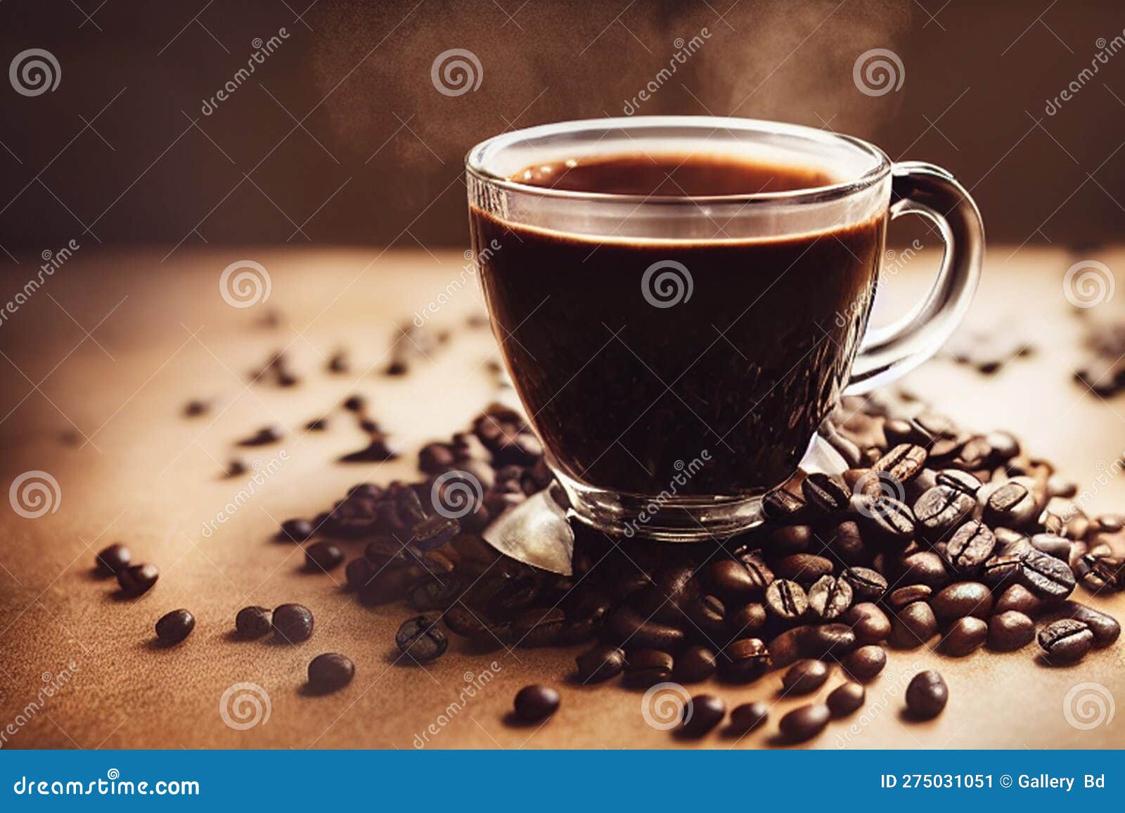 Coffee Cup and Coffee Beans on Brown Background. Coffee Time Stock ...