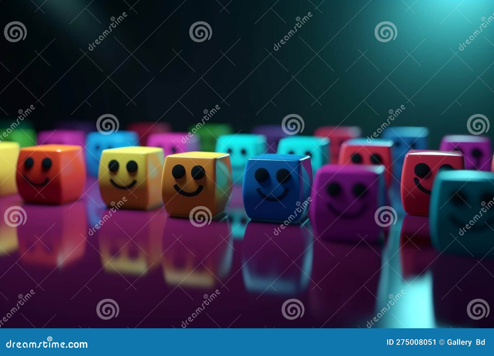 Colorful Cubes with Smiley Faces are Lined Up in a Row. Stock ...