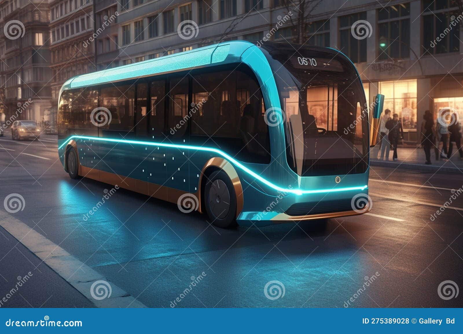 3D Rendering of a Modern Electric Bus in the City at Night Stock ...