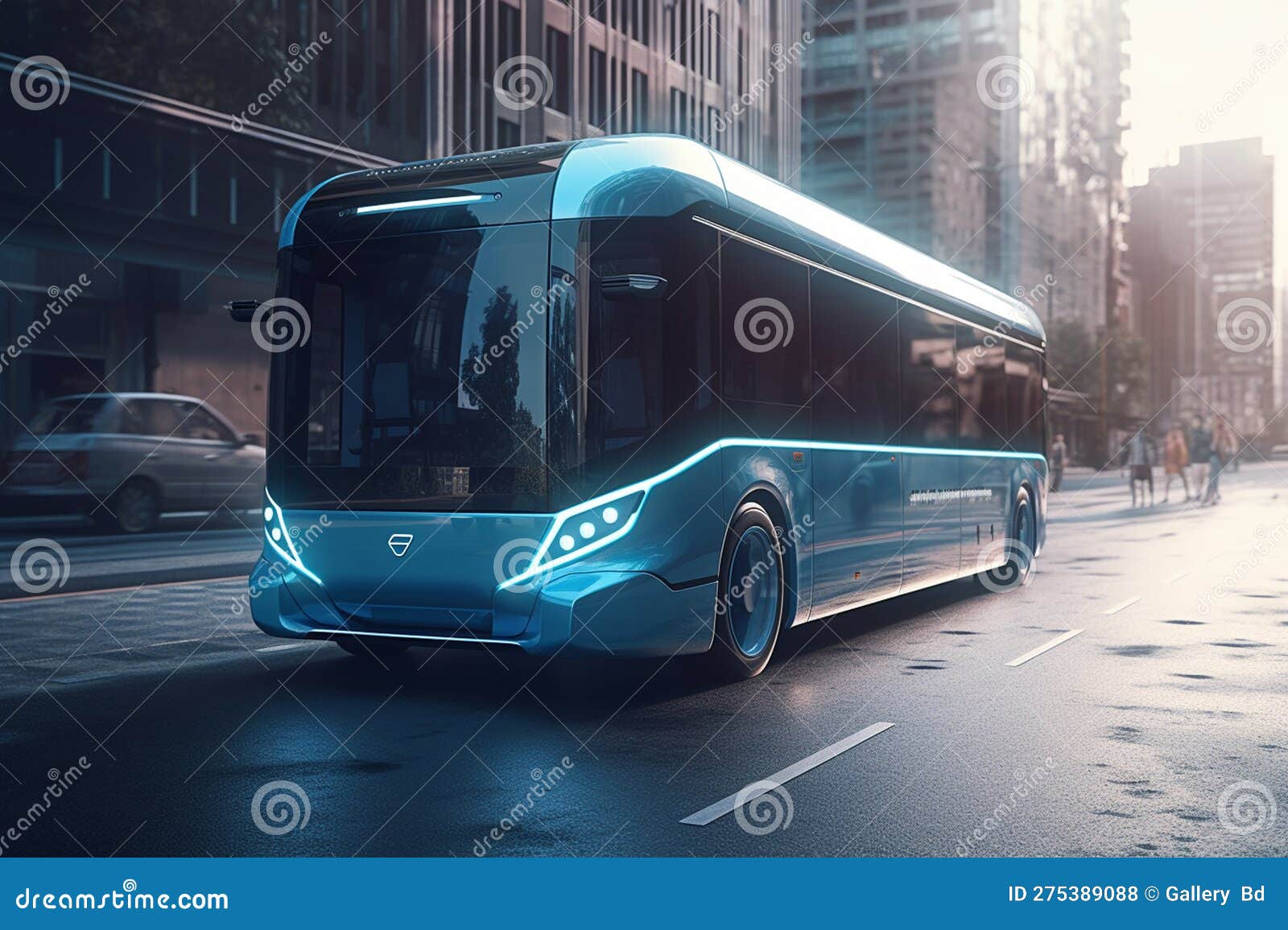 3D Rendering of a Modern Electric Bus in the City at Night Stock ...