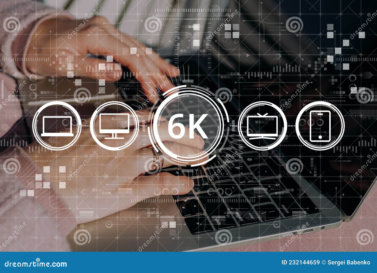 High Resolution 6k Concept on Abstract Image with Hands and Laptop with ...