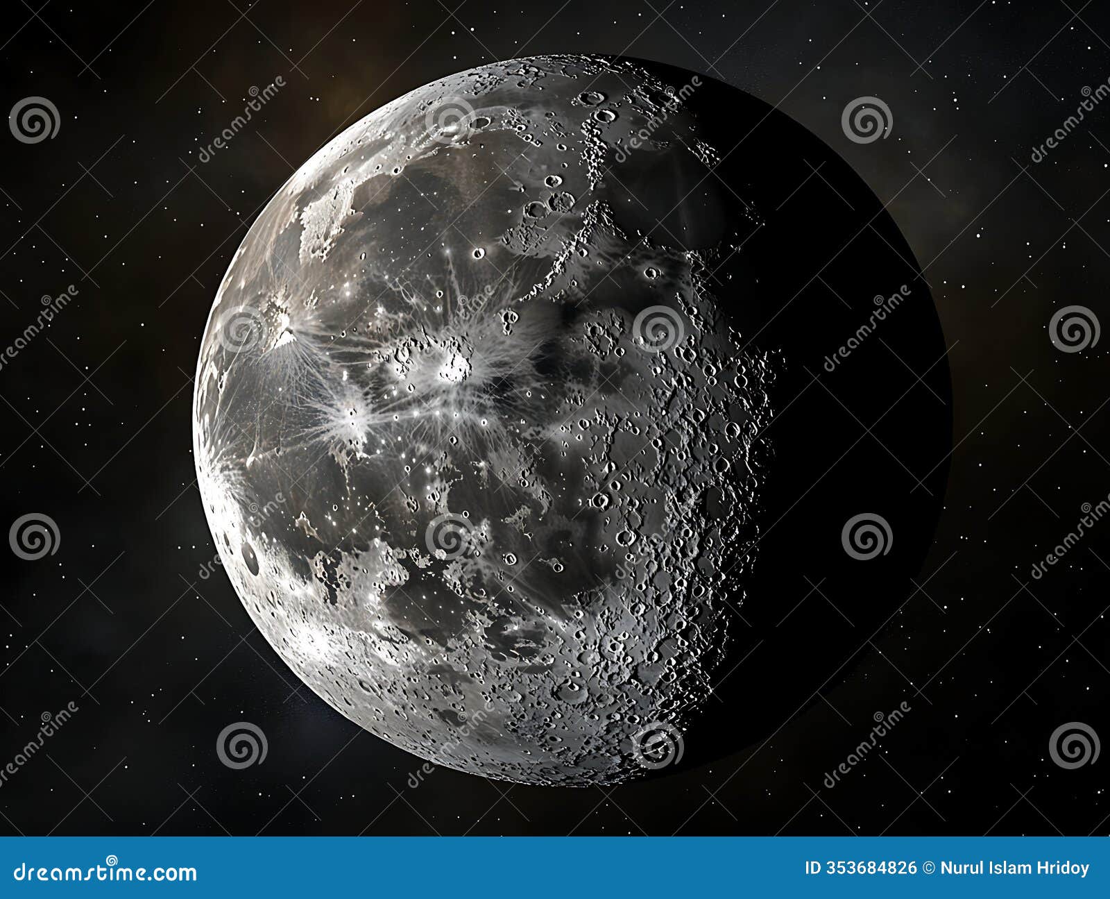 High-Resolution Moon Surface with Craters and Starry Space Background ...