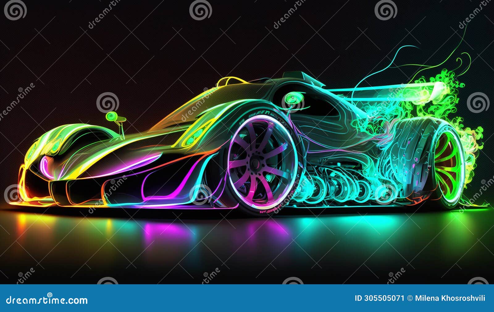 High Resolution Neon Racing Car. Selective Focus. Generative AI ...
