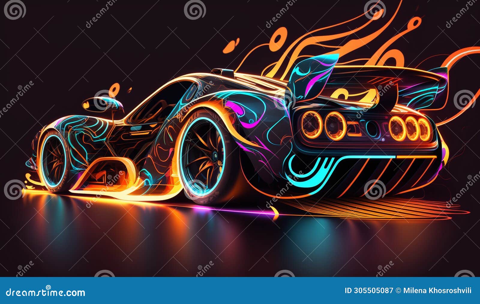 High Resolution Neon Racing Car. Selective Focus. Generative AI ...