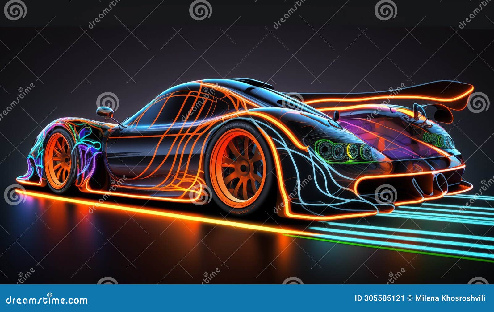 High Resolution Neon Racing Car. Selective Focus. Generative AI ...