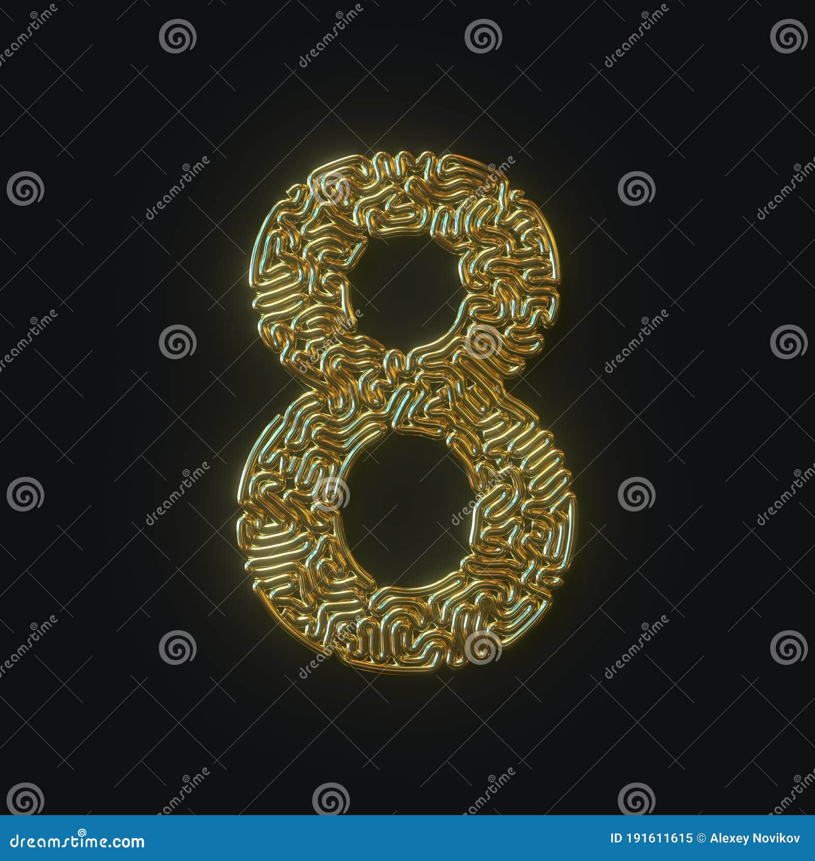 High Resolution Number 8 Eight Symbol Formed of Gold Bent Wire. 3D ...