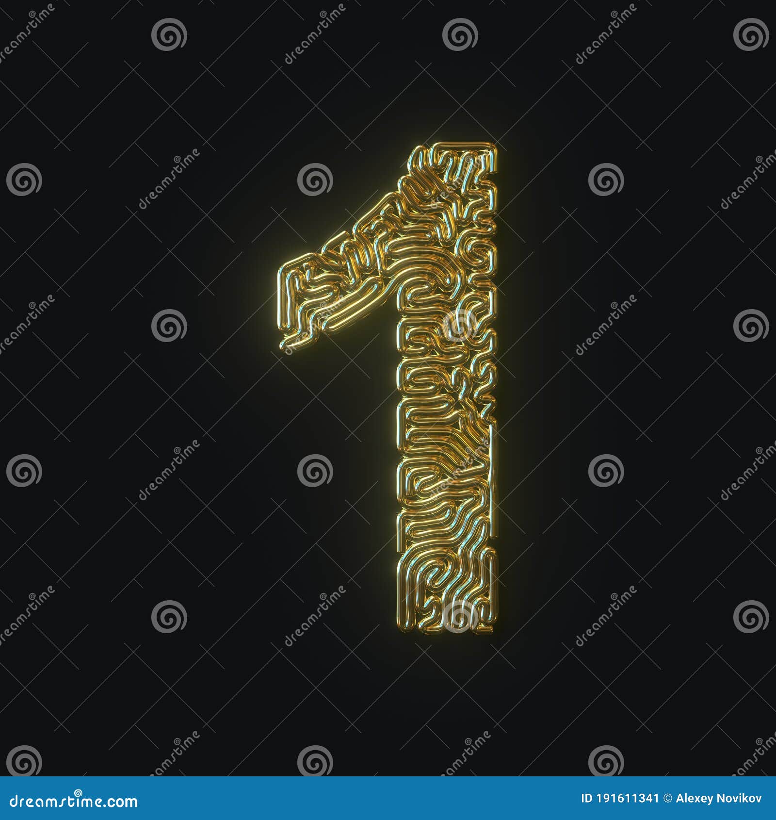 High Resolution Number 1 One Symbol Formed of Gold Bent Wire. 3D ...