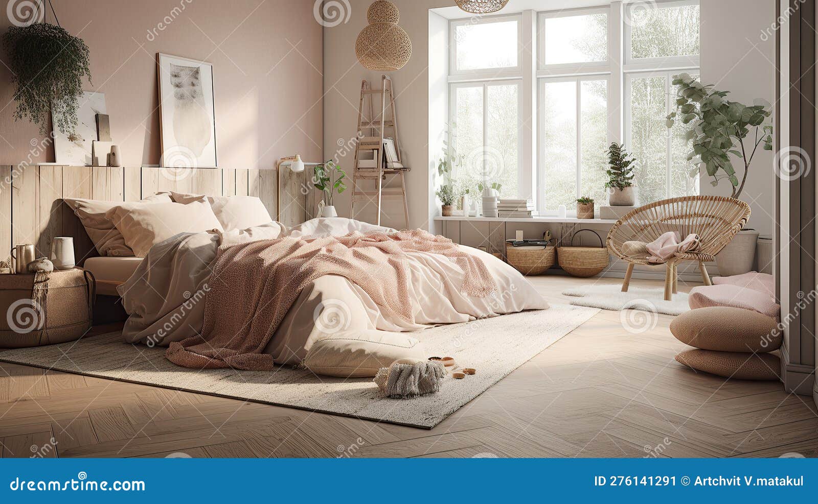 Boho Living Room Interior with Light and Bright Atmosphere Stock ...