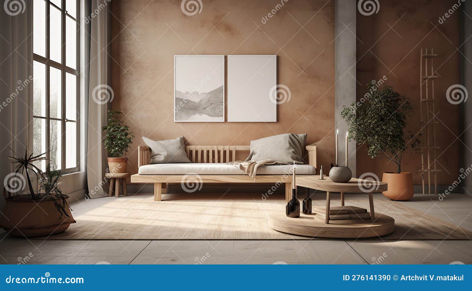 Boho Living Room Interior with Light and Bright Atmosphere Stock ...