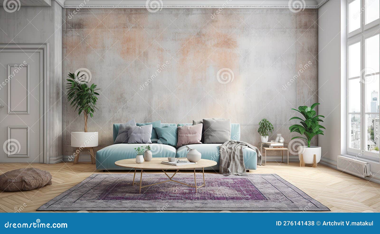 Boho Living Room Interior with Light and Bright Atmosphere Stock ...