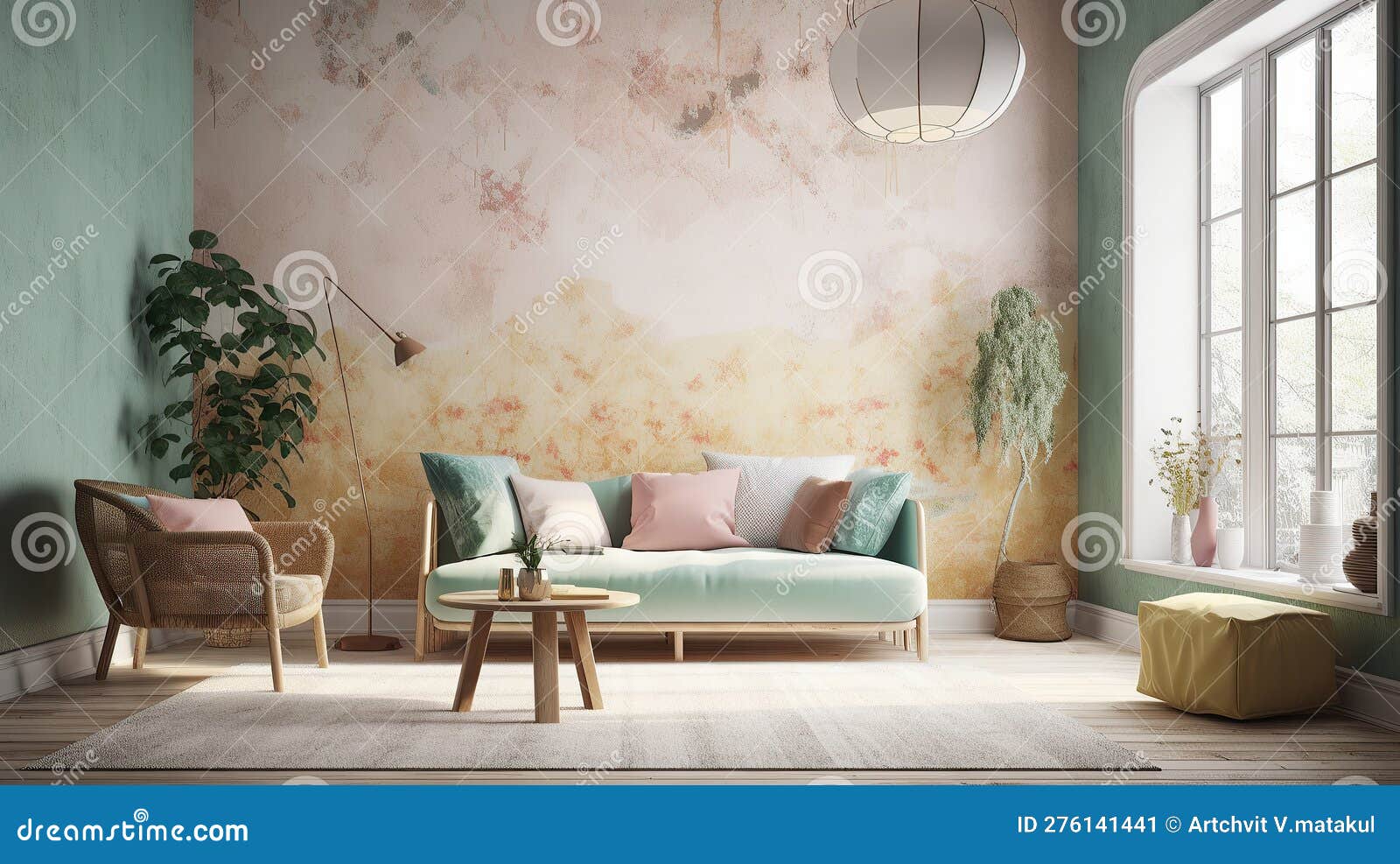 Boho Living Room Interior With Light And Bright Atmosphere Royalty-Free ...